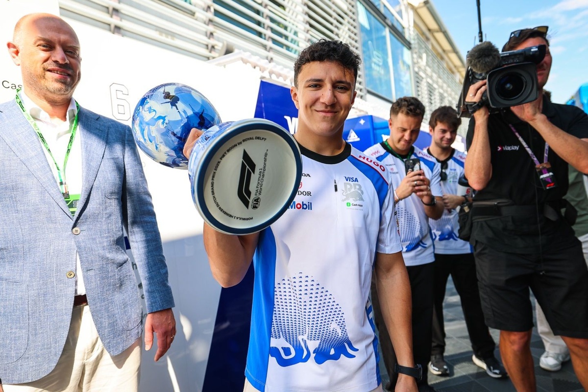 Isack Hadjar presented with new Dutch GP trophy after Zandvoort ...